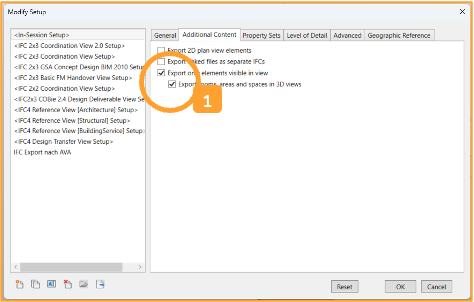 Revit IFC export settings