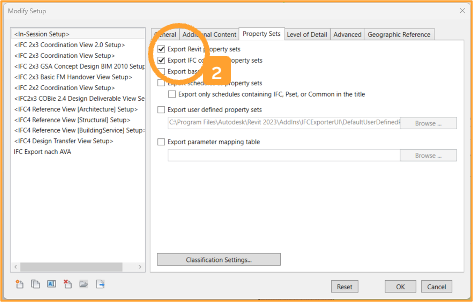 Revit IFC export settings