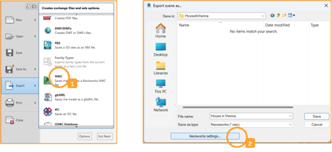 NWC export settings for Revit