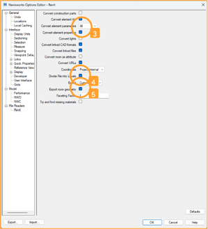NWC export settings for Revit